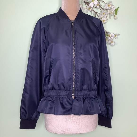 Frame Denim | Jackets & Coats | Frame Denim Peplum Ruffle Hem Bomber ...